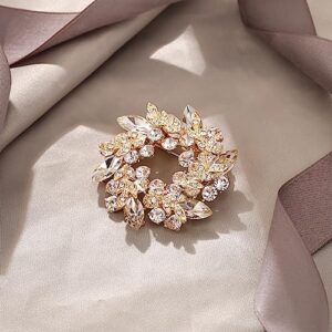 EVER FAITH Austrian Crystal Wedding Flower Wreath Brooch Pin Clear Gold-Tone