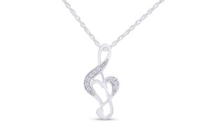 jewel zone us white natural diamond music note heart pendant necklace in 14k white gold over sterling silver (0.1 ct)