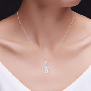 Jewel Zone US White Natural Diamond Music Note Heart Pendant Necklace in 14k White Gold Over Sterling Silver (0.1 Ct)