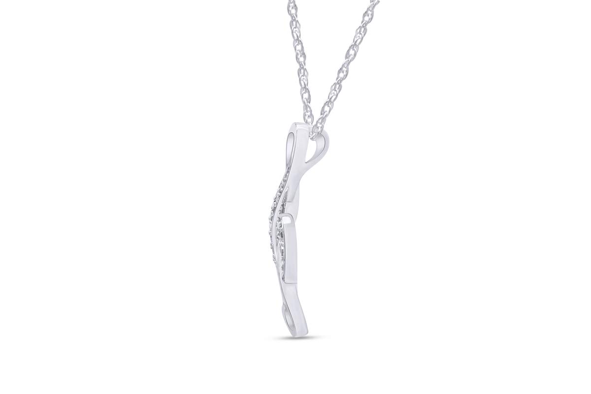 Jewel Zone US White Natural Diamond Music Note Heart Pendant Necklace in 14k White Gold Over Sterling Silver (0.1 Ct)