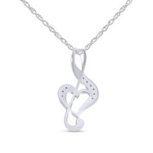 Jewel Zone US White Natural Diamond Music Note Heart Pendant Necklace in 14k White Gold Over Sterling Silver (0.1 Ct)