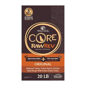 wellness core+ grain-free dry dog food, natural ingredients, made in usa with real freeze-dried meat (adult, turkey, 20 lbs)