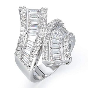 Delicin Jewelry Silver Tone Rhodium Plated Cubic Zirconia Double-Band Curved Ring