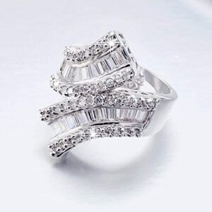 Delicin Jewelry Silver Tone Rhodium Plated Cubic Zirconia Double-Band Curved Ring