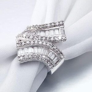 Delicin Jewelry Silver Tone Rhodium Plated Cubic Zirconia Double-Band Curved Ring