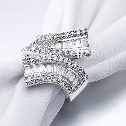 Delicin Jewelry Silver Tone Rhodium Plated Cubic Zirconia Double-Band Curved Ring