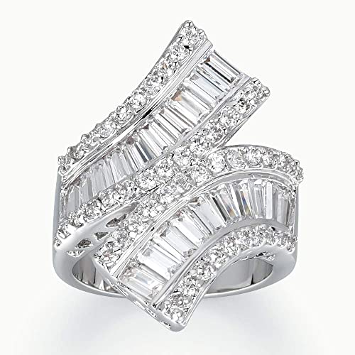 Delicin Jewelry Silver Tone Rhodium Plated Cubic Zirconia Double-Band Curved Ring