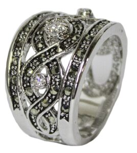 rs covenant women's rhodium plated dress ring marcasite and cz band 50 (9)