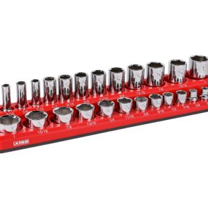 ARES 70234-26-Piece 3/8-Inch SAE Magnetic Socket Organizer - Holds 13 Standard Size and 13 Deep Size Sockets - Keep Your Tool Box Organized