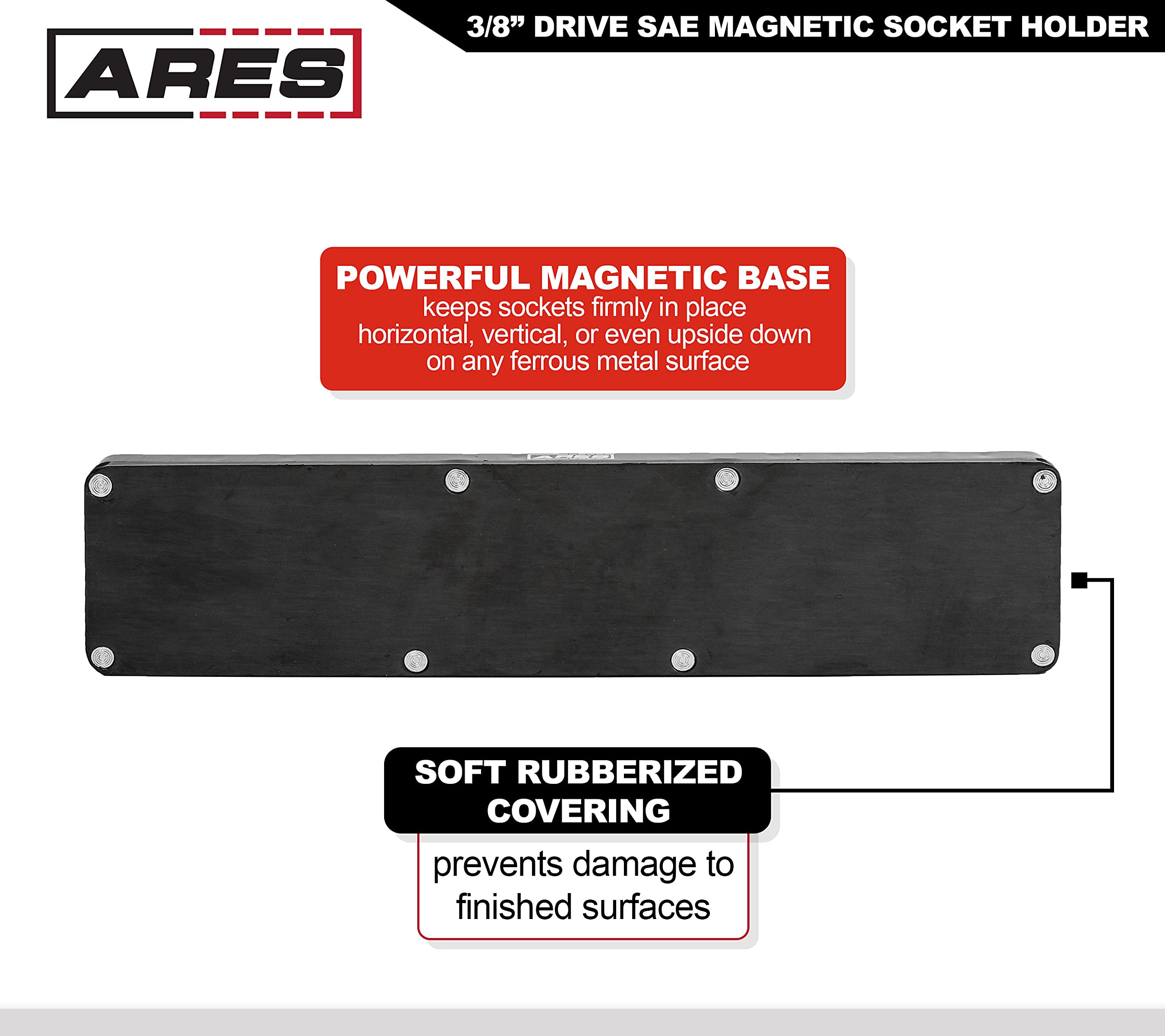 ARES 70234-26-Piece 3/8-Inch SAE Magnetic Socket Organizer - Holds 13 Standard Size and 13 Deep Size Sockets - Keep Your Tool Box Organized