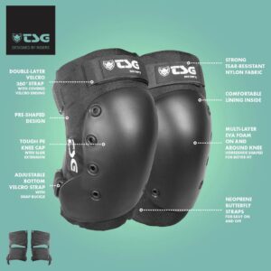 TSG Kneepad SK8 DHP Protective Pads, Hardshell, EVA Foam, PE Knee Cap, Pre Shaped, Horseshoe, Open Back, Tear Resistant Nylon, Neoprene Butterfly Straps, Swiss Design, Black