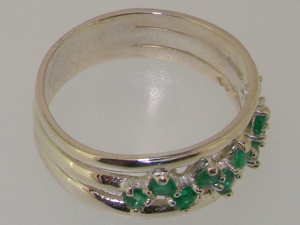 925 Sterling Silver Natural Emerald Womens Band Ring - Size 5.5