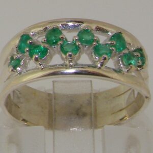 925 Sterling Silver Natural Emerald Womens Band Ring - Size 5.5