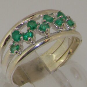 925 Sterling Silver Natural Emerald Womens Band Ring - Size 5.5