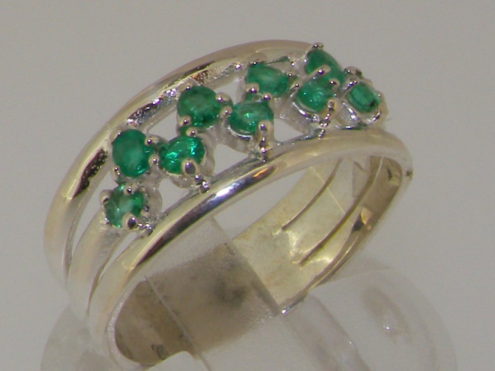 925 Sterling Silver Natural Emerald Womens Band Ring - Size 5.5