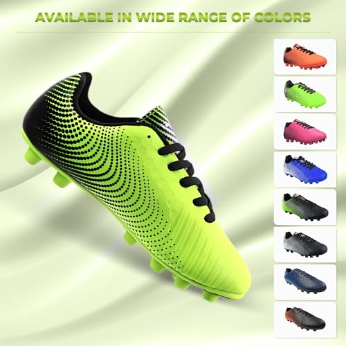 Vizari Stealth FG Soccer Shoes | Firm Ground Outdoor Soccer Shoes for Boys and Girls | Lightweight and Easy to wear Youth Outdoor Soccer Cleats | Green/Black | Little Kid