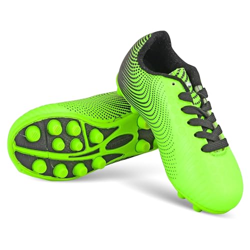 Vizari Stealth FG Soccer Shoes | Firm Ground Outdoor Soccer Shoes for Boys and Girls | Lightweight and Easy to wear Youth Outdoor Soccer Cleats | Green/Black | Little Kid