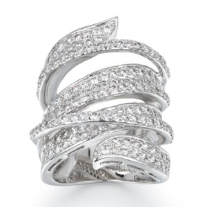 delicin jewelry rhodium plated cubic zirconia wide band cocktail ring