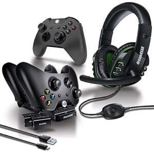 dreamgear 8 in 1 gamers kit for xboxone: includes charging dock/usb/gaming headset/protective covers and (2) 800 mah rechargeable batteries (6631)