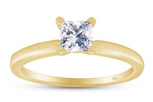 jewel zone us princess cut white cubic zirconia anniversary solitaire ring in 14k gold over sterling silver (0.25 carat)