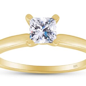 Jewel Zone US Princess Cut White Cubic Zirconia Anniversary Solitaire Ring in 14k Gold Over Sterling Silver (0.25 Carat)