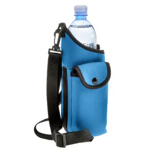 smooth trip aquapockets water bottle carrier bag and insulating neoprene bottle holder with phone case, 2 pockets and adjustable strap for walking and hiking, fits up to 40 oz. bottles