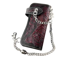 crazy hunter skull chain wallet long leather craft bag with metal chain for mens l69