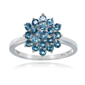 ice gems sterling silver genuine london blue topaz flower ring, size 7