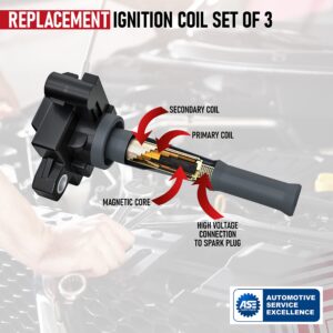 Ignition Coil Pack Set of 3 - Compatible with Tacoma, 4Runner, Tundra, T100 3.4L V6 Models - Replaces Part 90919-02212 - Models Years 95, 96, 97, 98, 99, 2000, 2001, 2002, 2003, 2004