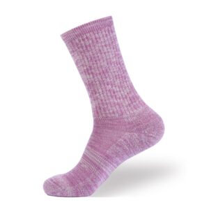 EnerWear 4 Pack Women's Merino Wool Outdoor Hiking Trail Crew Sock (US Shoe Size 4-10,Violet/Gray/Multi)