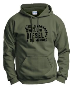 thiswear truck driver accessories i love the smell of diesel in the morning trucker hoodie sweatshirt xl mlgrn military green