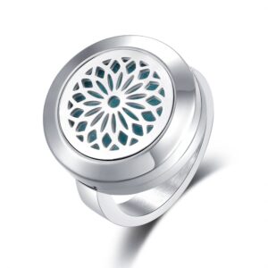 mesinya new flower aromatherapy ring/ 316l s.steel essential oils diffuser locket ring (size 9)