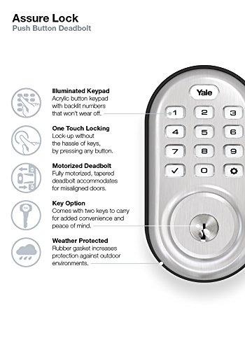 Yale Assure Lock with Z-Wave, Satin Nickel Smart Keypad Deadbolt Lock Works with Ring Alarm, Samsung SmartThings, (Hub Required, Sold Separately), ‎YRD216-ZW2-619