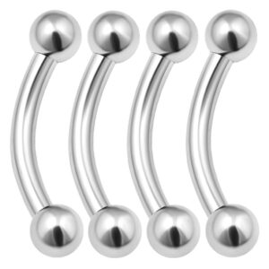 bodyjewellery 4pcs 14g curved barbell septum cartilage earring eyebrow nose lip tragus rook daith conch stud steel 3mm balls - 10mm