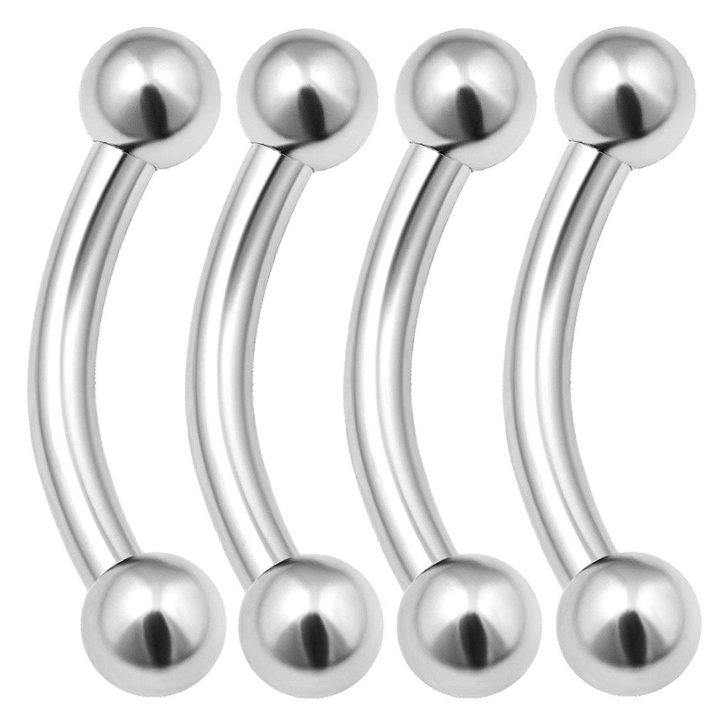 bodyjewellery 4pcs 14g Curved Barbell Septum Cartilage Earring Eyebrow Nose Lip Tragus Rook Daith Conch Stud Steel 3mm Balls - 10mm