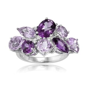 ice gems sterling silver genuine african amethyst, amethyst, and white topaz cluster tonal ring