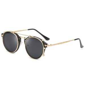 dollger double lens clip on sunglasses non-flip lens round steampunk style glasses for men women