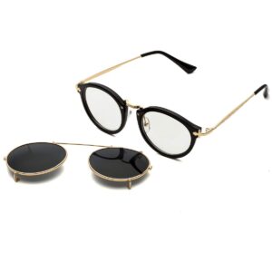 Dollger Double Lens Clip On Sunglasses Non-flip Lens Round Steampunk Style Glasses for Men Women