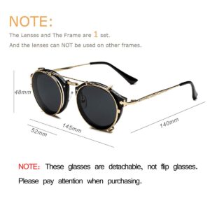 Dollger Double Lens Clip On Sunglasses Non-flip Lens Round Steampunk Style Glasses for Men Women