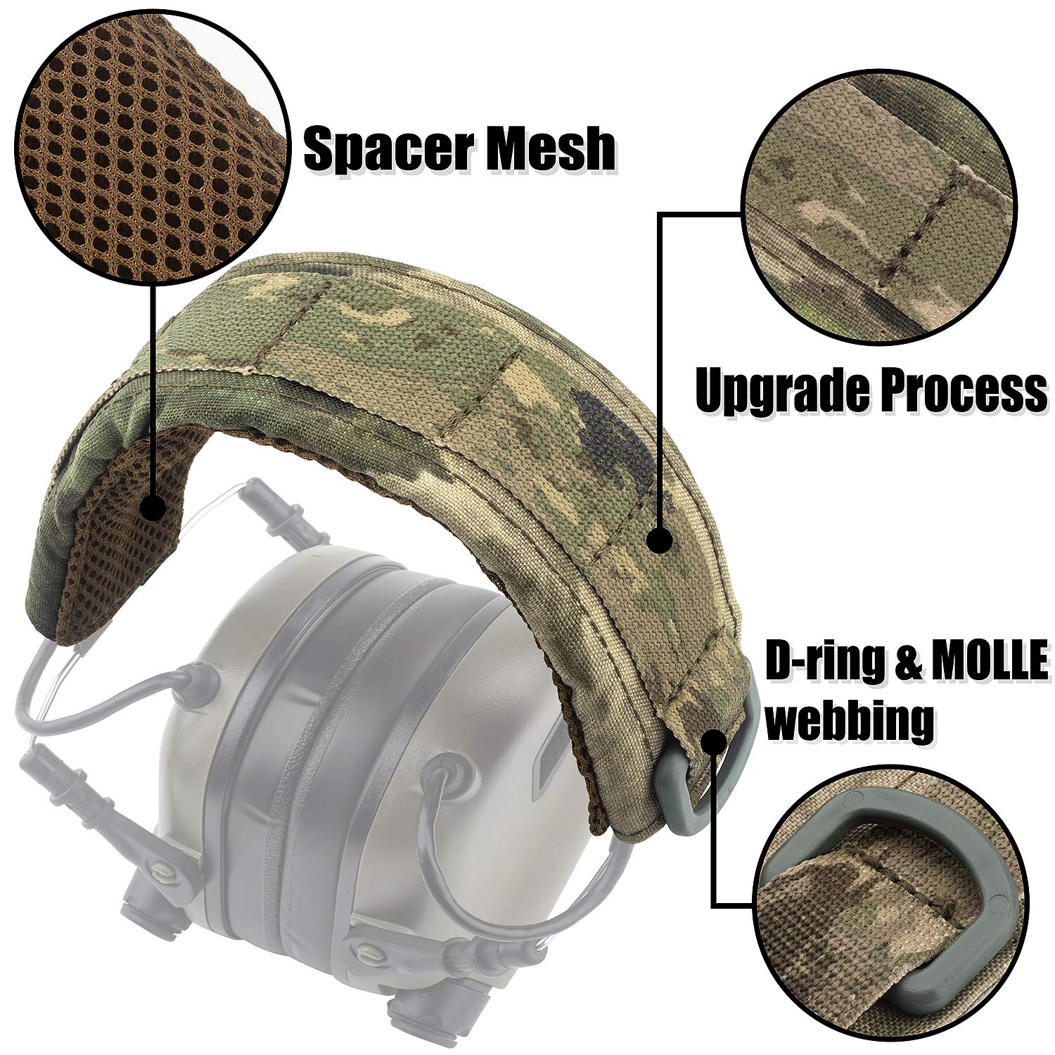 OPSMEN Headband Advanced Modular Headset Cover Fit for All General Tactical Earmuffs Accessories Upgrade Bags Case Multicam Black