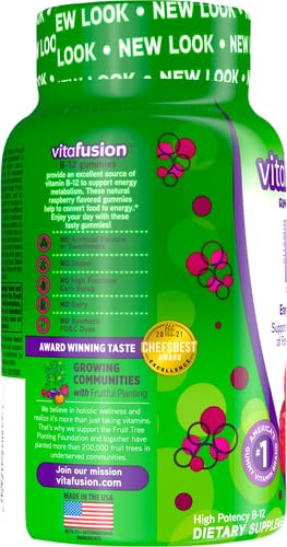 vitafusion Vitamin B12 Gummy Vitamins for Energy Metabolism Support, Natural Raspberry Flavored, America’s Number 1 Gummy Vitamin Brand, 70 Day Supply, 140 Count