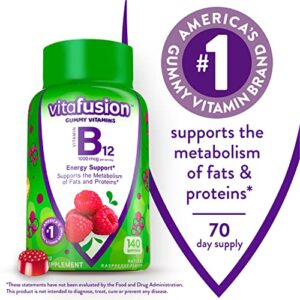 vitafusion Vitamin B12 Gummy Vitamins for Energy Metabolism Support, Natural Raspberry Flavored, America’s Number 1 Gummy Vitamin Brand, 70 Day Supply, 140 Count