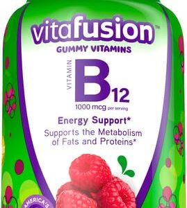 vitafusion Vitamin B12 Gummy Vitamins for Energy Metabolism Support, Natural Raspberry Flavored, America’s Number 1 Gummy Vitamin Brand, 70 Day Supply, 140 Count