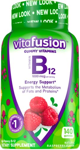 vitafusion Vitamin B12 Gummy Vitamins for Energy Metabolism Support, Natural Raspberry Flavored, America’s Number 1 Gummy Vitamin Brand, 70 Day Supply, 140 Count