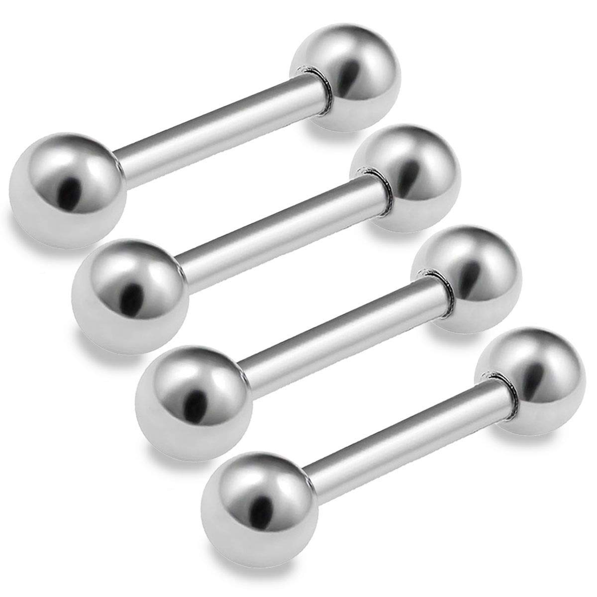 bodyjewellery 4pcs 16g Barbell Cartilage Earring Stud Vertical Anti Tragus Triple Forward Helix Bar Surgical Steel Lobe 4mm Ball - 8mm