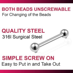 bodyjewellery 4pcs 16g Barbell Cartilage Earring Stud Vertical Anti Tragus Triple Forward Helix Bar Surgical Steel Lobe 4mm Ball - 8mm