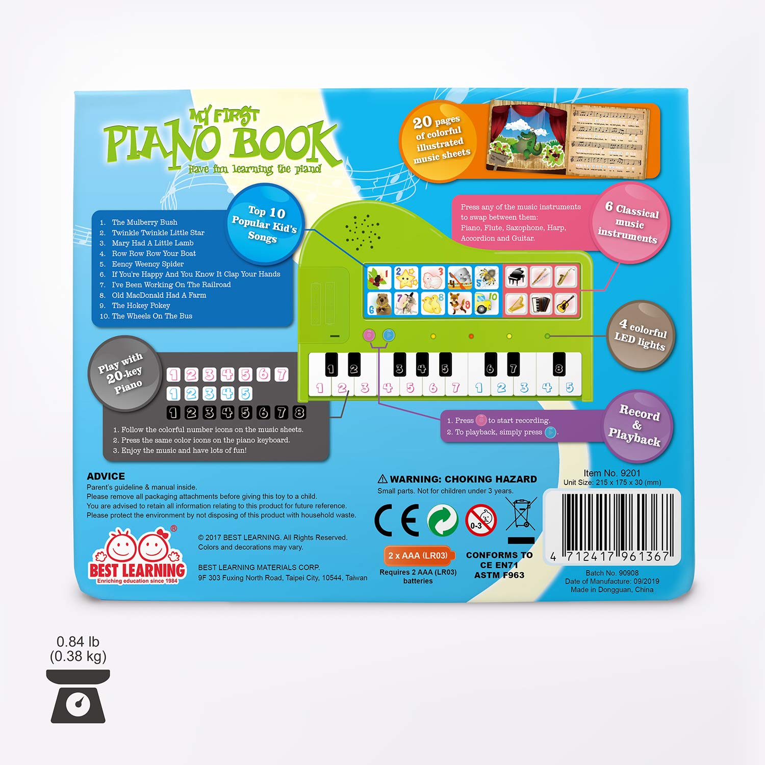 BEST LEARNING My First Piano Book - Educational Musical Toy for Toddlers Kids Ages 3-5 Years - Ideal 3, 4 Year Old Boy or Girl Birthday Gift Present