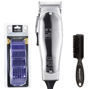 andis master hair adjustable blade clipper, with a andis master dual magnet 5-comb set with a beauwis blade brush