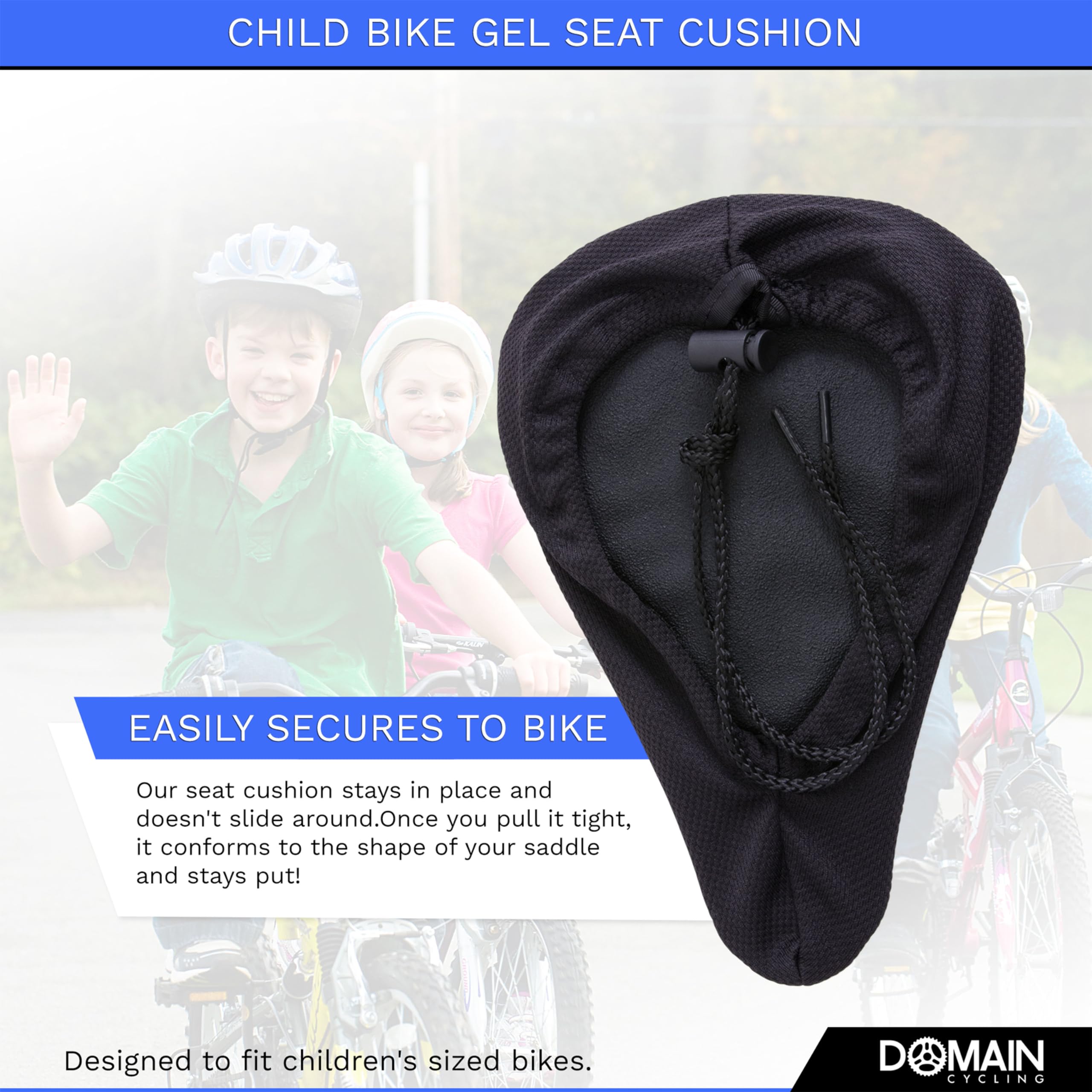 Domain Cycling - Kids Bike Seat Cover with Gel (9" x 6") - Cushion for Kids Bike Seat - Comfort to Small Bike Saddle of Childs Outdoor, Mountain, BMX, and Road Bikes - Kids Comfort Bike Seat