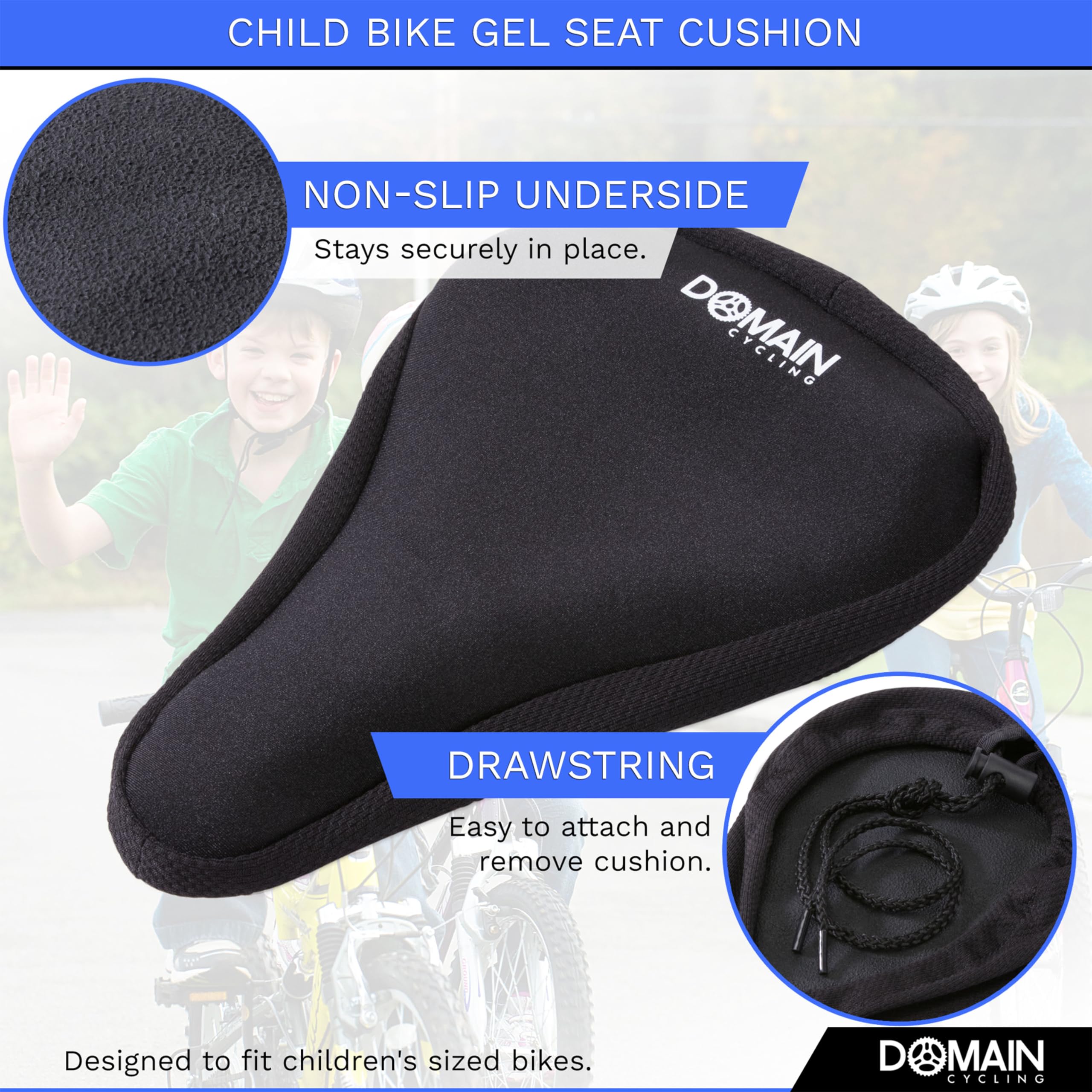 Domain Cycling - Kids Bike Seat Cover with Gel (9" x 6") - Cushion for Kids Bike Seat - Comfort to Small Bike Saddle of Childs Outdoor, Mountain, BMX, and Road Bikes - Kids Comfort Bike Seat